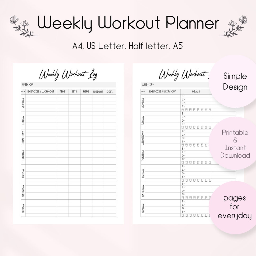 Weekly Workout Planner Printable, Daily Workout Tracker, Weekly Workout ...
