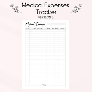 Medical Expenses Tracker Printable: Health Journal (PDF Download) - Etsy