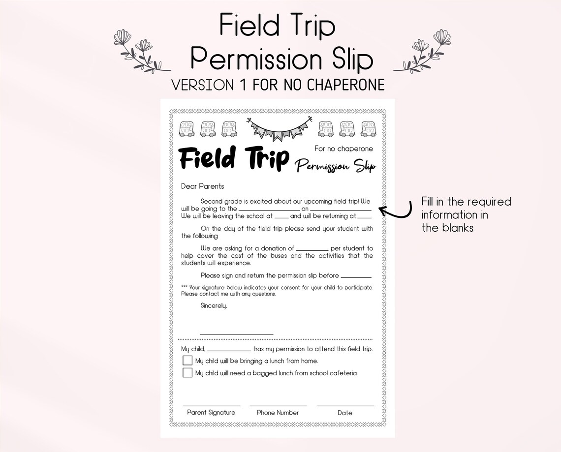 Editable Field Trip Permission Slip: 3-in-1 Printable (PDF Download) - Etsy