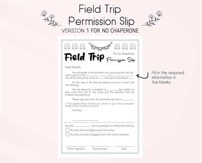 Editable Field Trip Permission Slip: 3-in-1 Printable (PDF Download) - Etsy