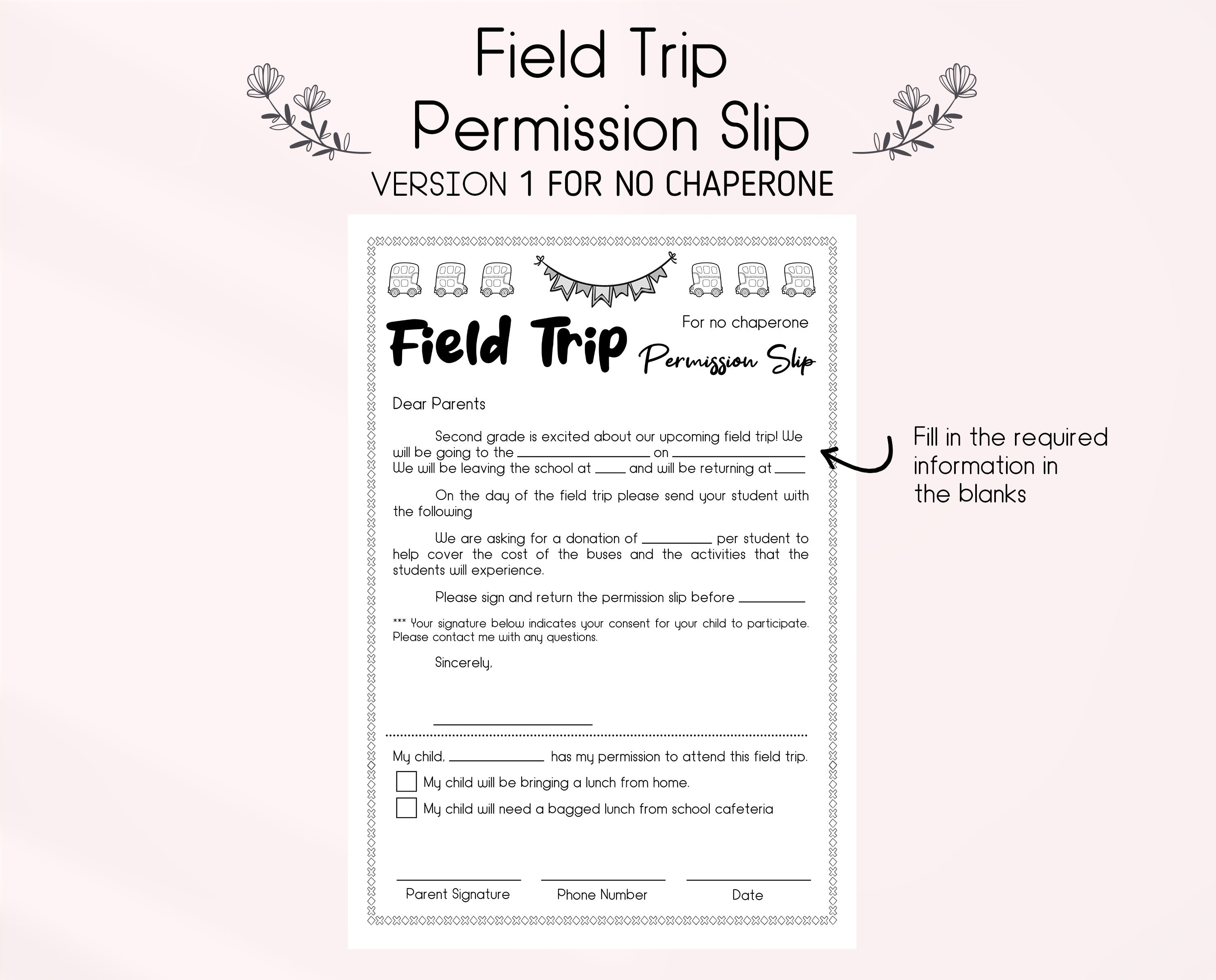Editable Field Trip Permission Slip: 3-in-1 Printable (PDF Download) - Etsy