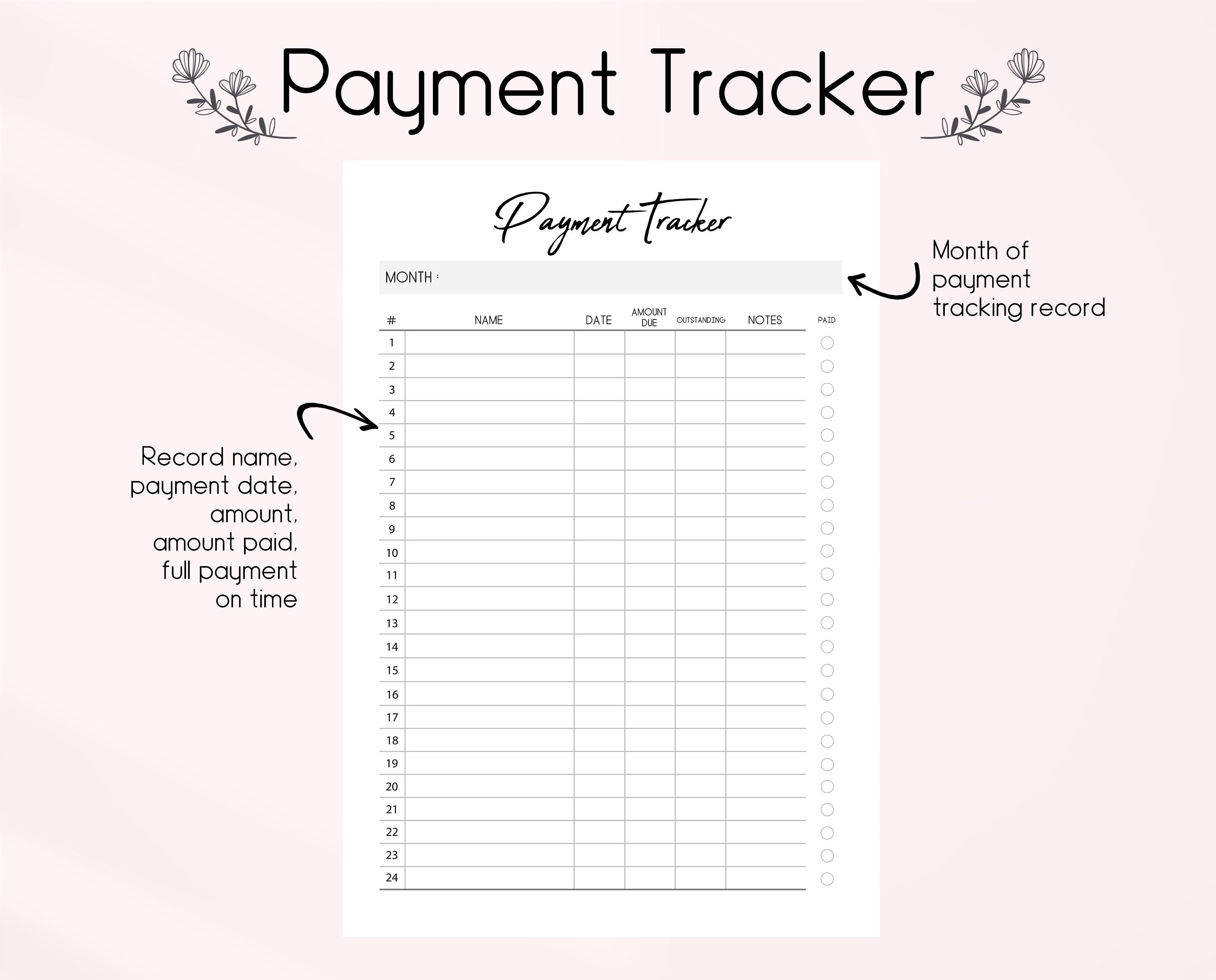 Payment Tracker and Client Payment History Log, Ideal for Small ...