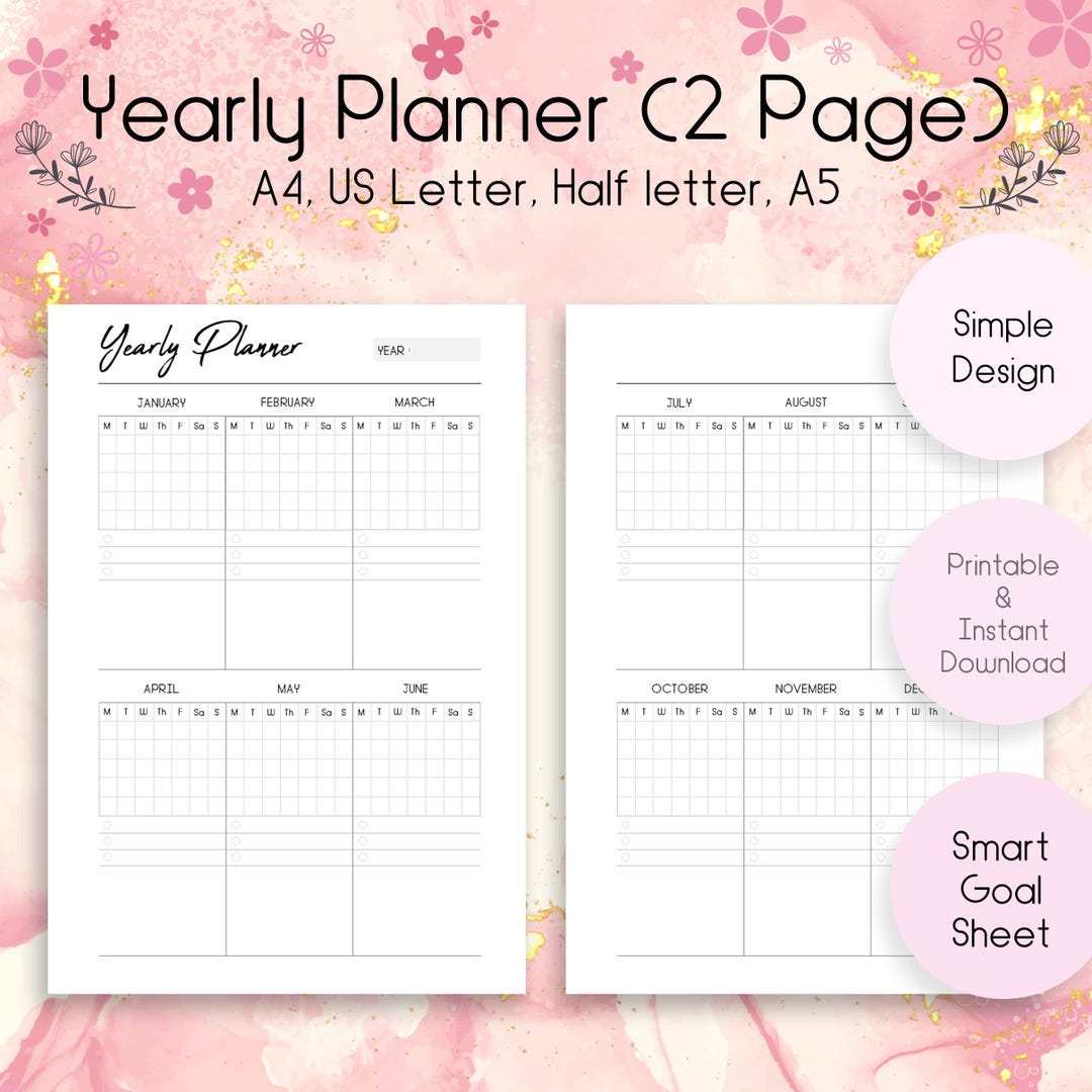 Yearly Planner Printable, Yearly Calendar, Annual Planner Templates ...