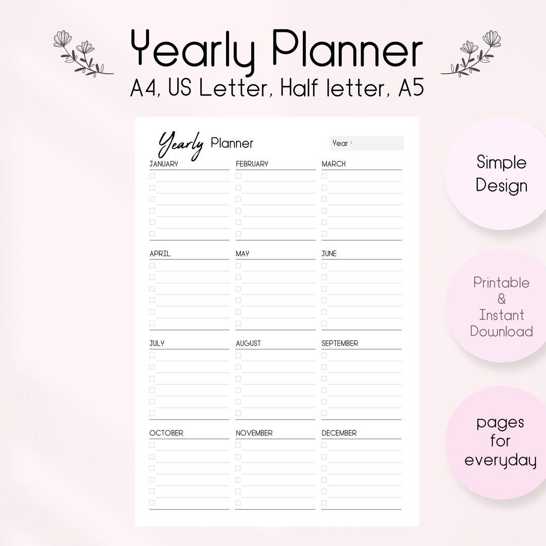 Yearly Planner Printable, Yearly Tasks, Annual Planner Templates ...