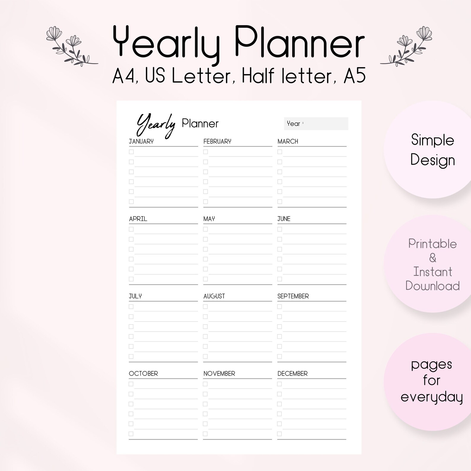 Yearly Planner Printable, Yearly Tasks, Annual Planner Templates ...