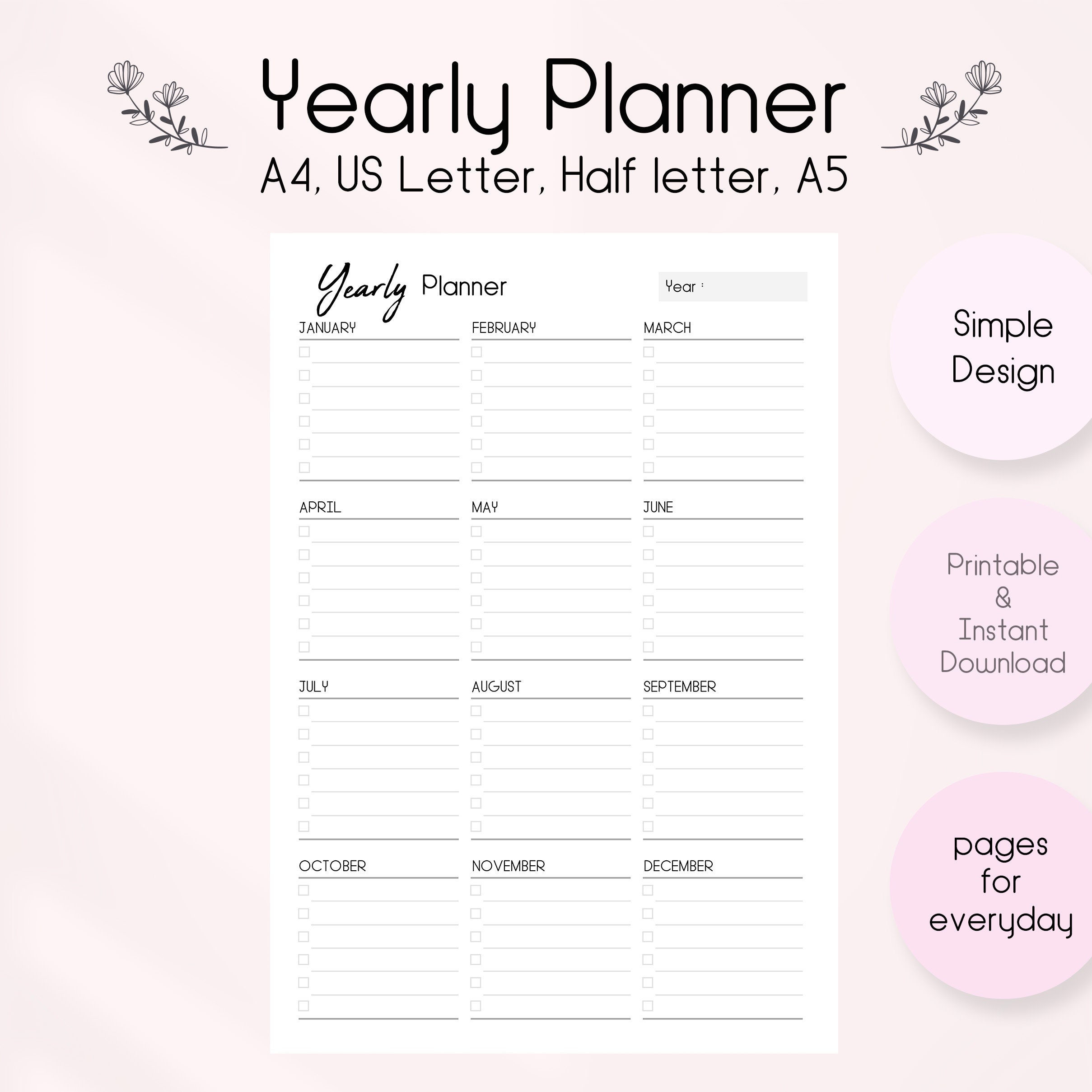 Yearly Planner Printable, Yearly Tasks, Annual Planner Templates ...