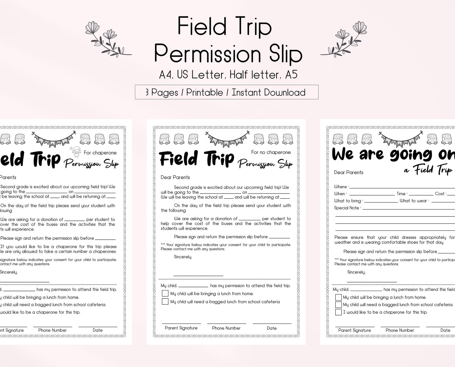 Editable Field Trip Permission Slip: 3-in-1 Printable (PDF Download) - Etsy