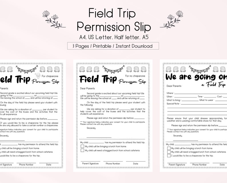 Editable Field Trip Permission Slip: 3-in-1 Printable (PDF Download) - Etsy