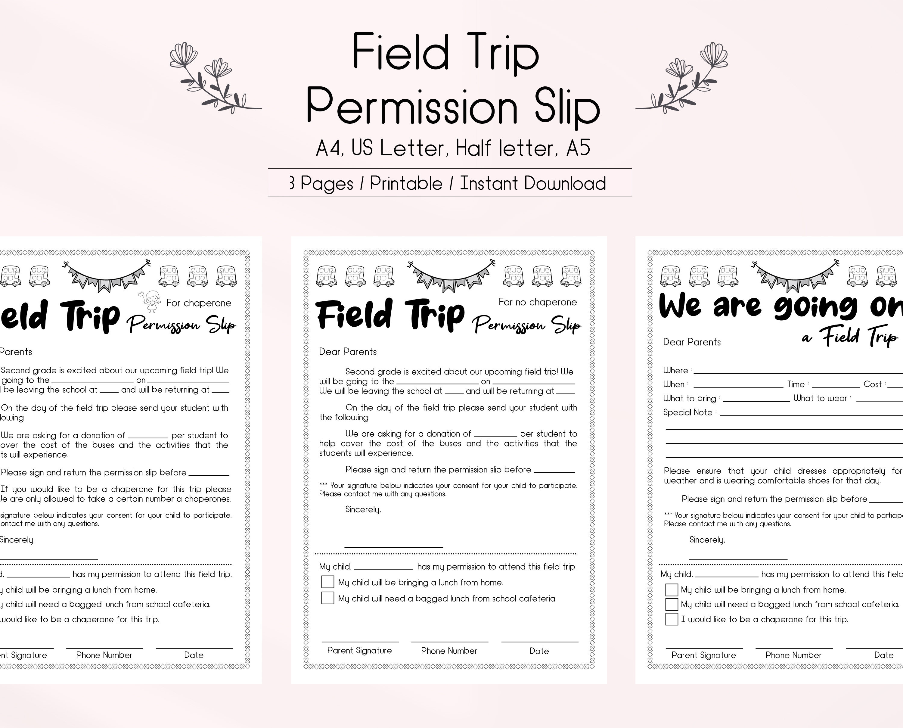 Editable Field Trip Permission Slip: 3-in-1 Printable (PDF Download) - Etsy