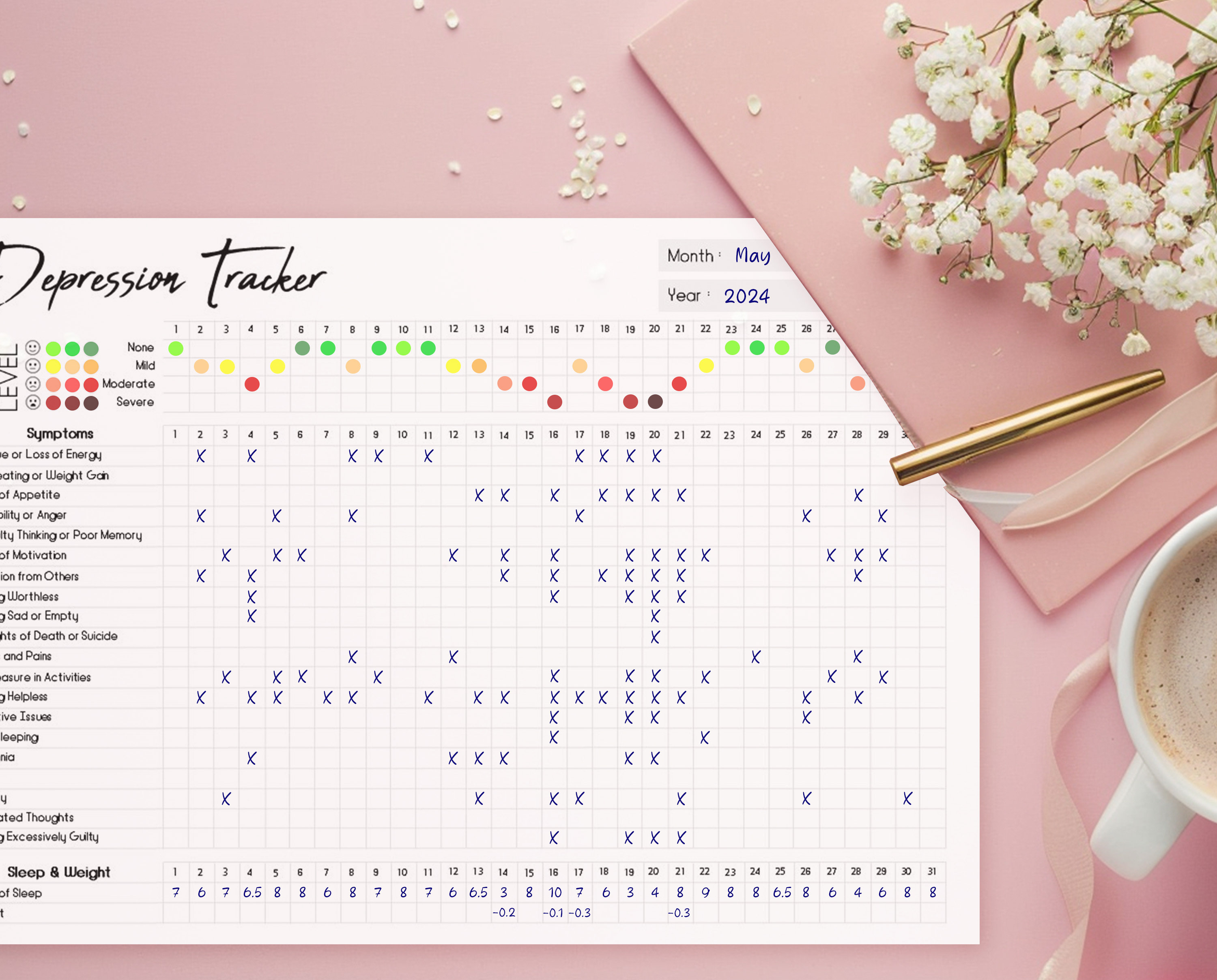 Depression Tracker Printable, Mental Health Mood Journal, Anxiety ...