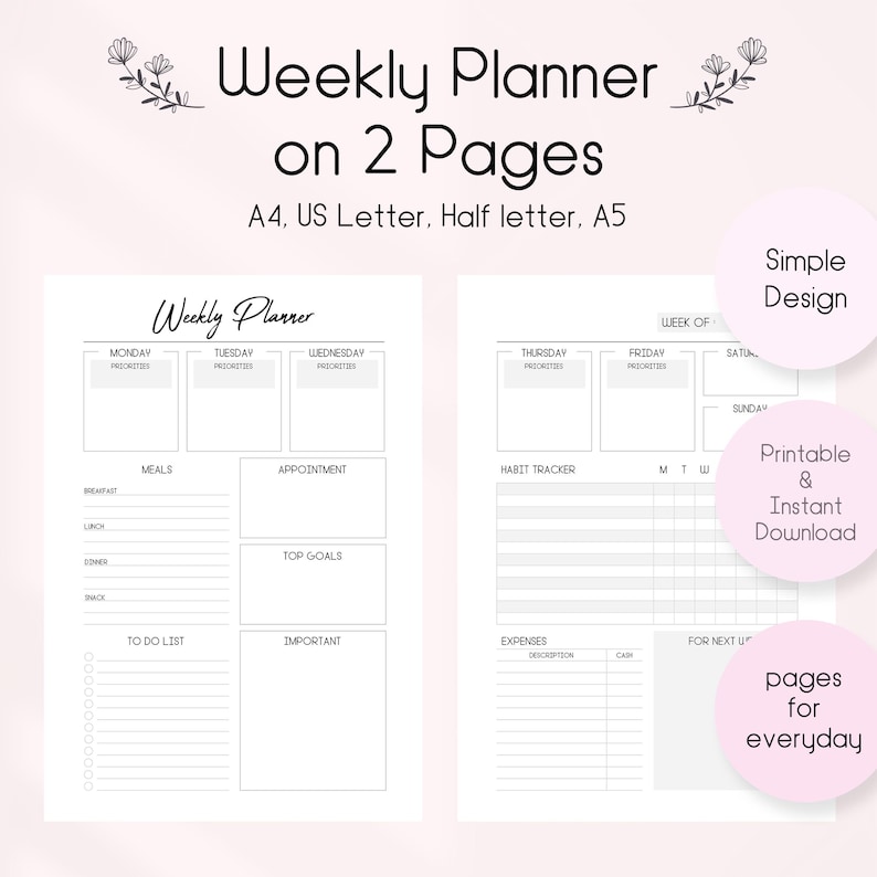Minimalist Weekly Planner Printable: To-do List, Schedule (PDF Download ...