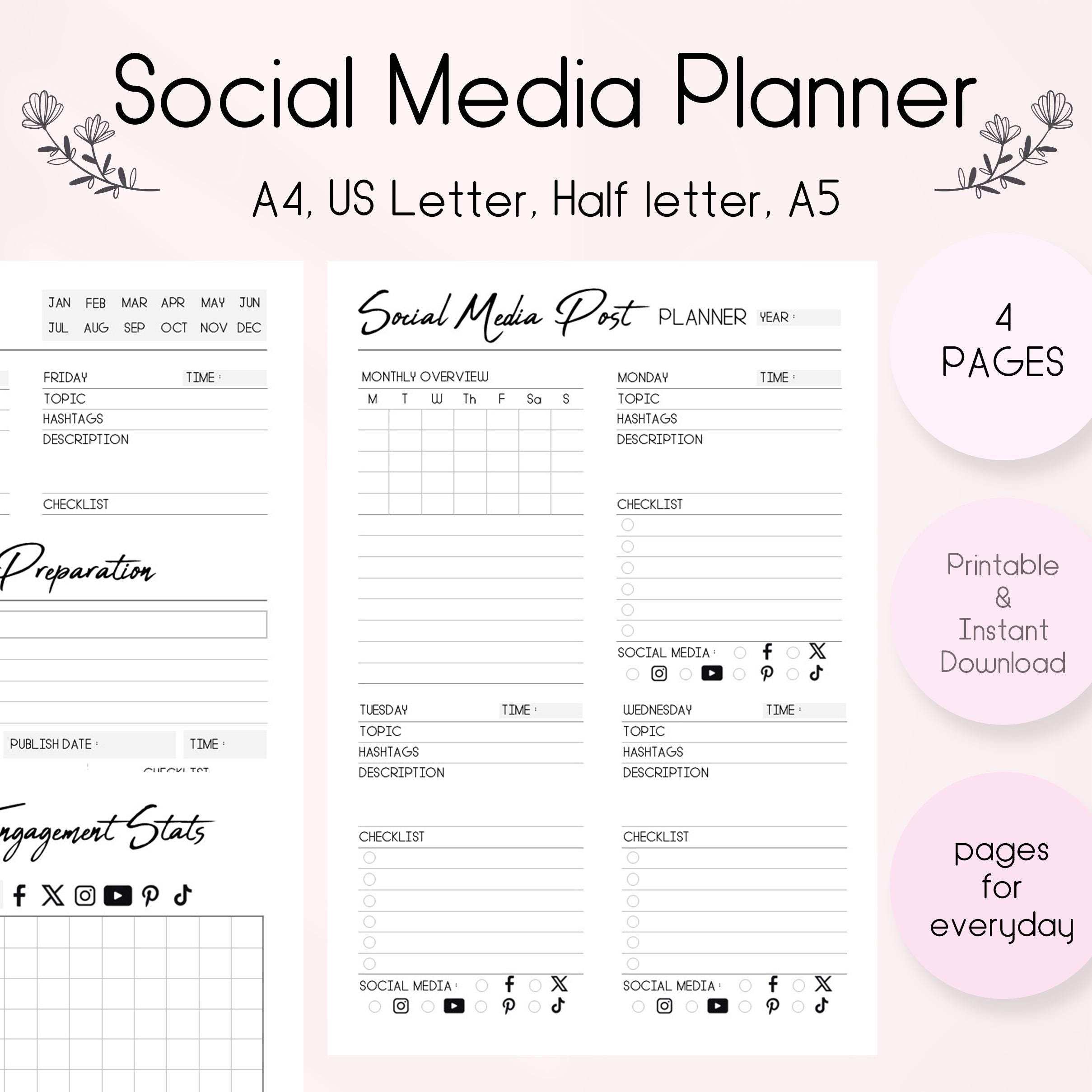 Social Media Post Planner Template Printable, Post Tracker, Content ...