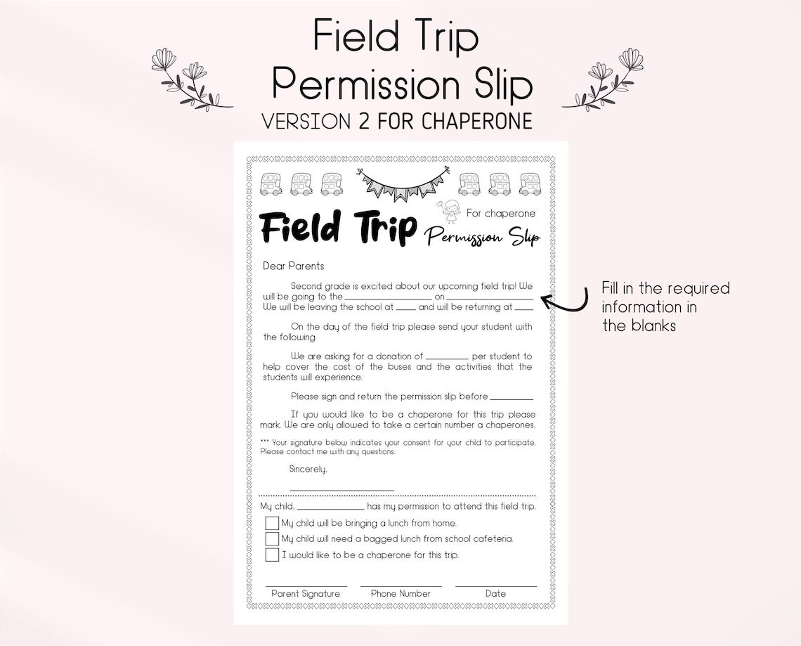Editable Field Trip Permission Slip: 3-in-1 Printable (PDF Download) - Etsy