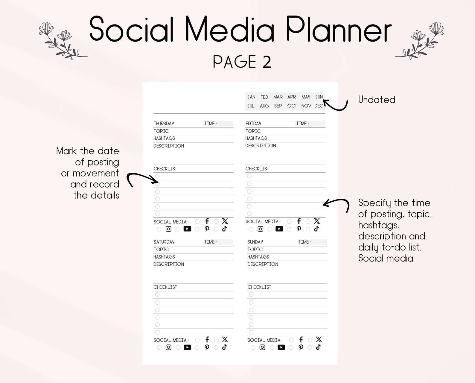 Social Media Post Planner Template Printable, Post Tracker, Content ...