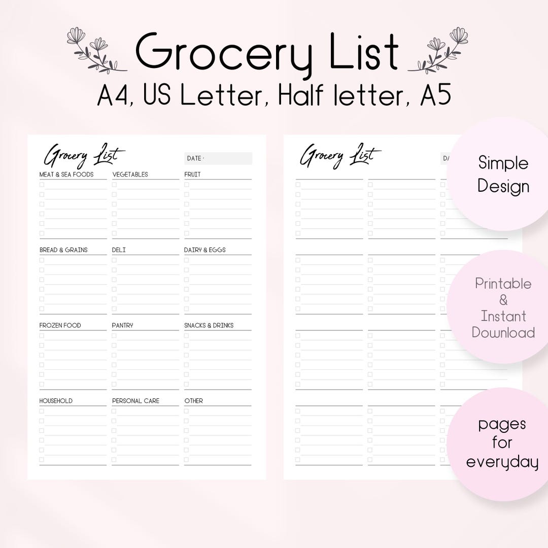 Grocery List Printable Template, Grocery Planner, Goodnotes Meal ...