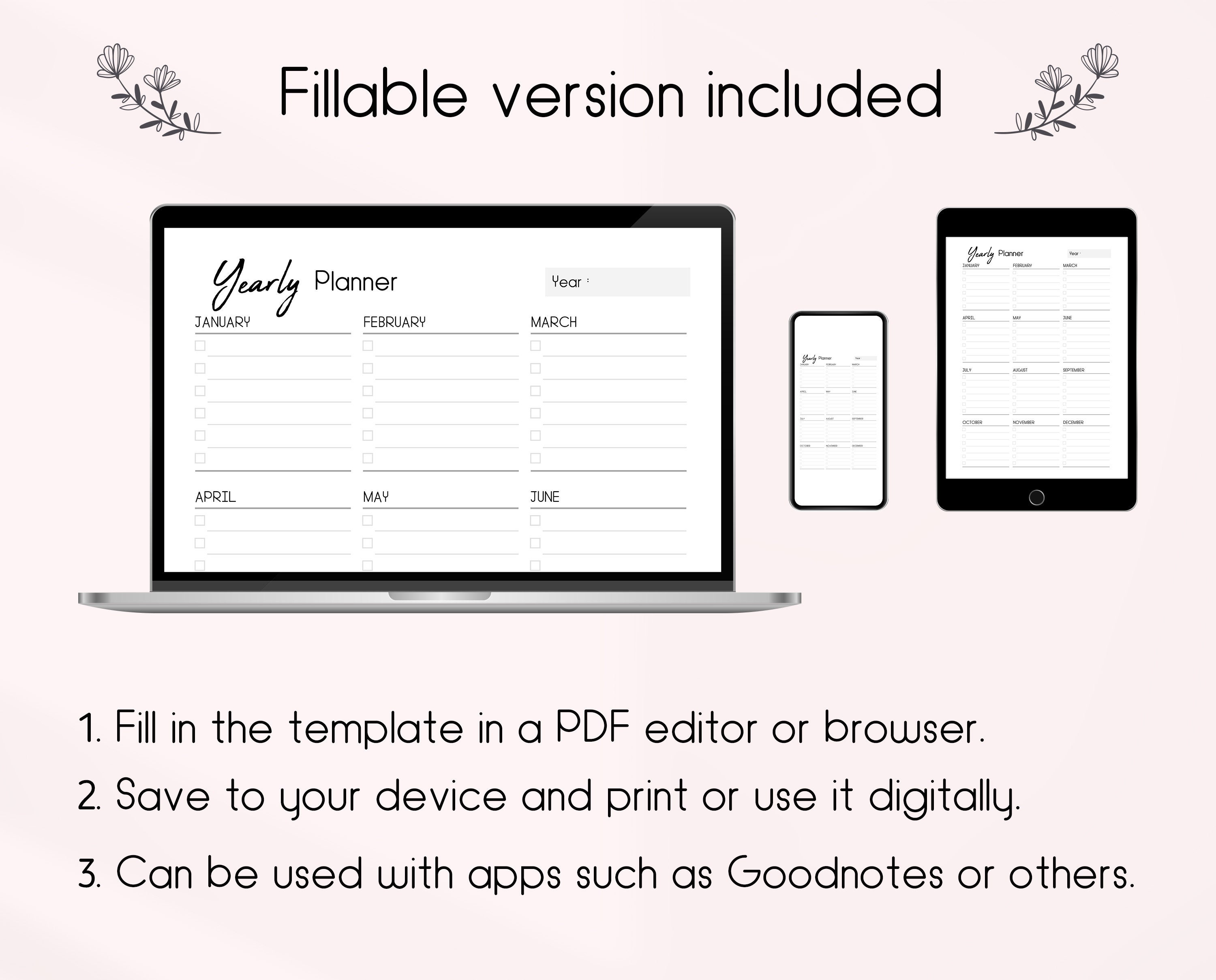 Yearly Planner Printable, Yearly Tasks, Annual Planner Templates ...