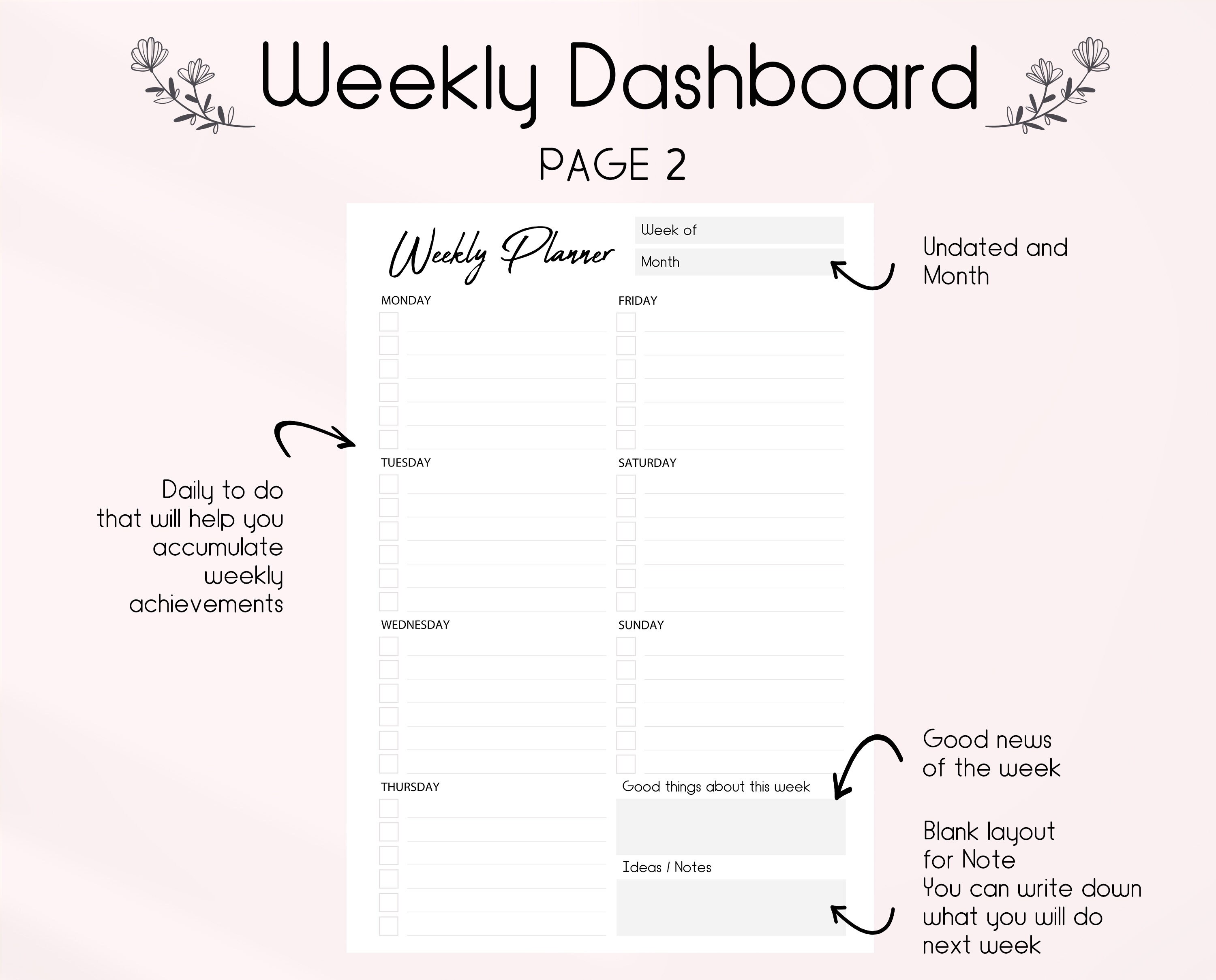 Minimalist Weekly Dashboard Printable: Planner & To-do List (PDF ...