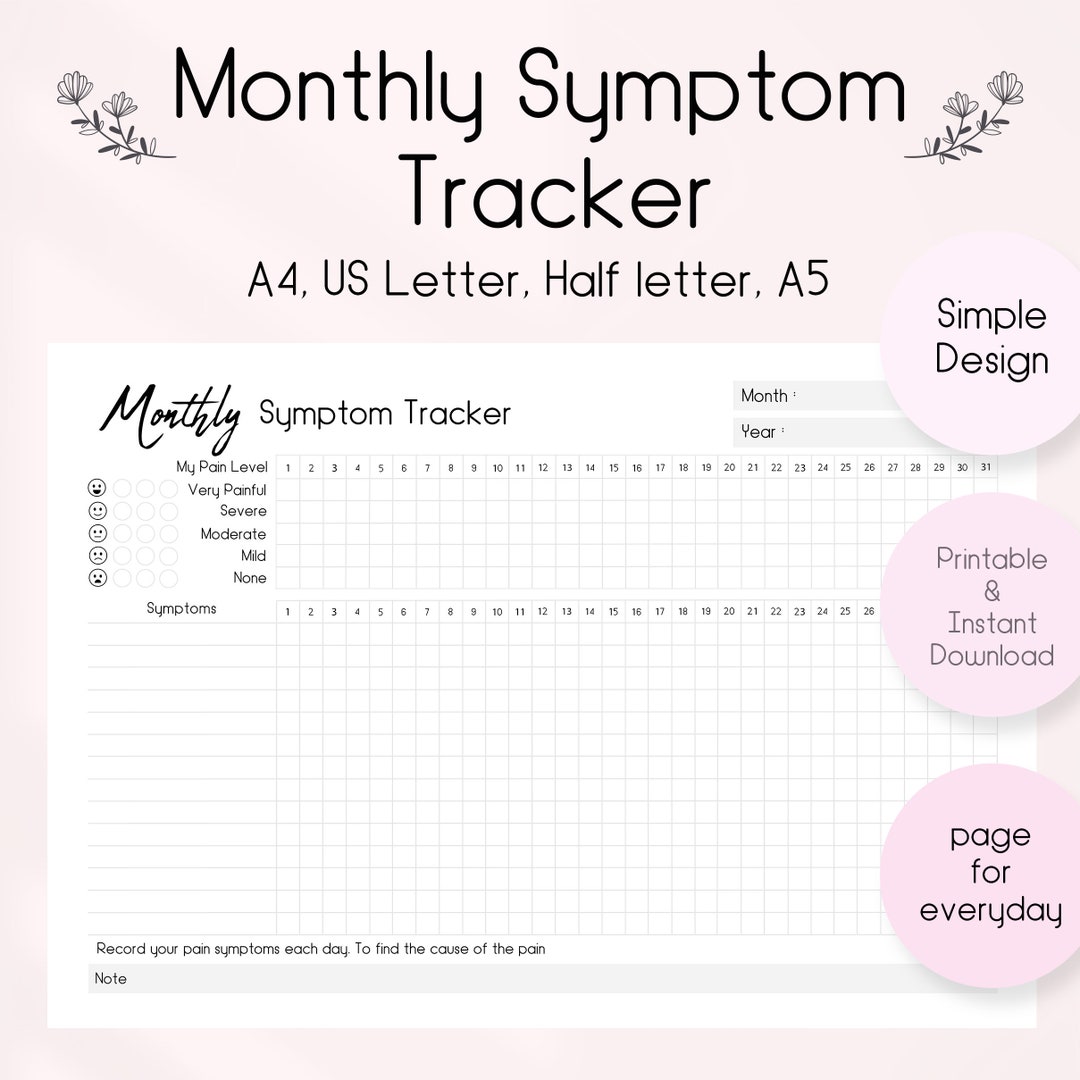 Monthly Symptom Tracker Printable, Chart Monthly Symptom Frequency ...