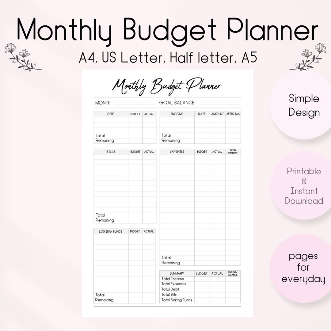 Monthly Budget Planner Printable, Financial Planner Templates, Personal ...