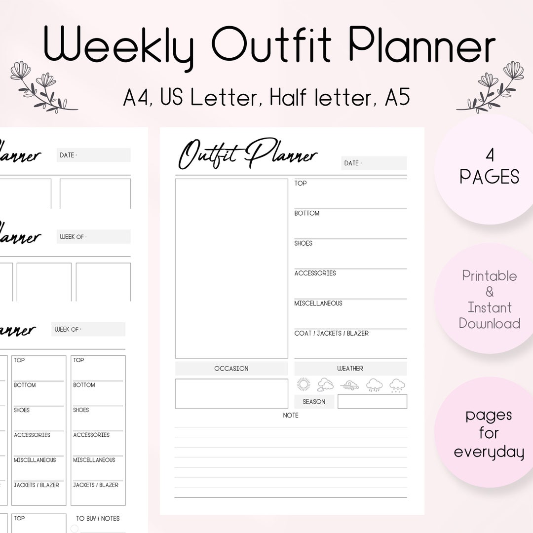 Wardrobe Planner Templates, Outfit Planner, Capsule Wardrobe Printable ...