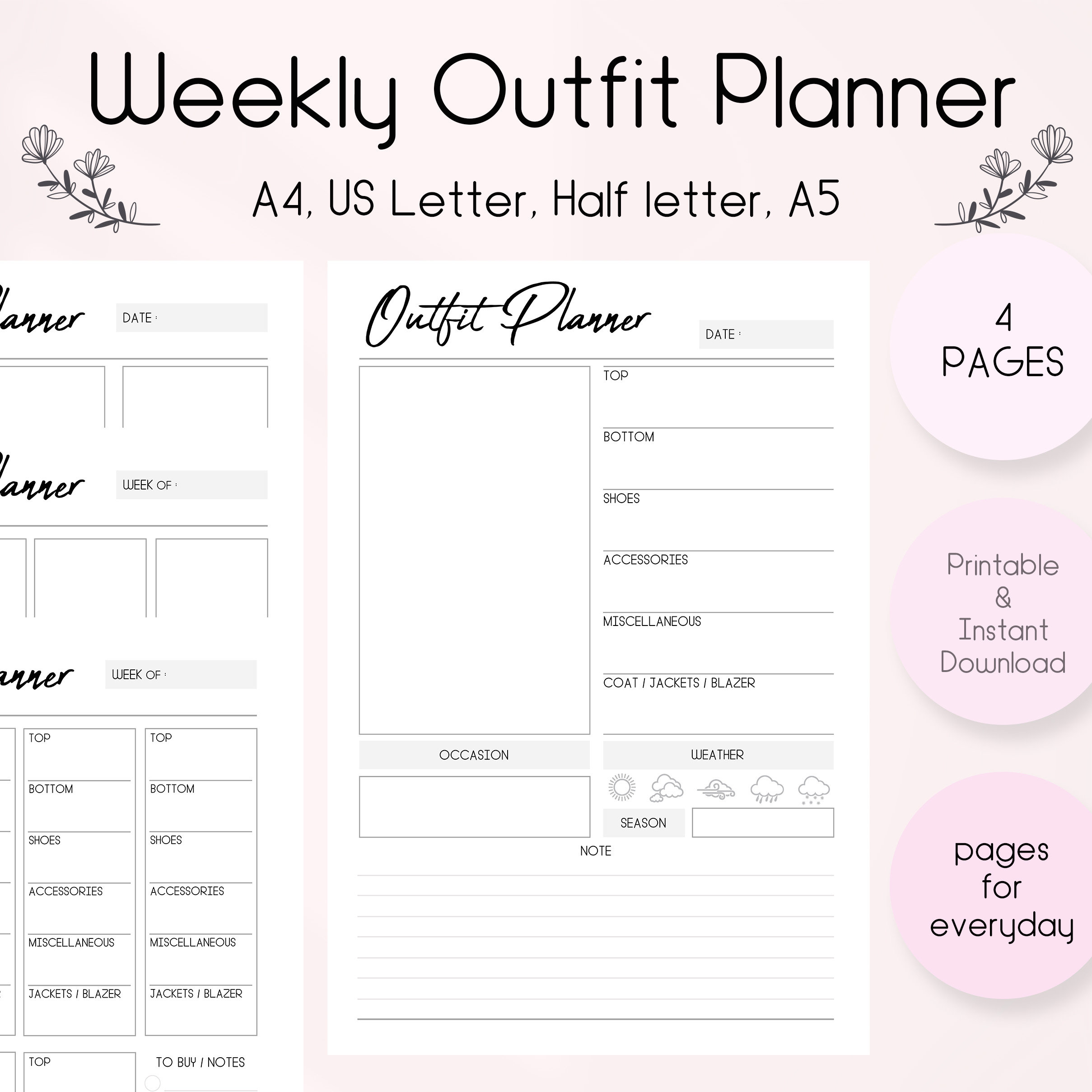 Wardrobe Planner Templates, Outfit Planner, Capsule Wardrobe Printable ...