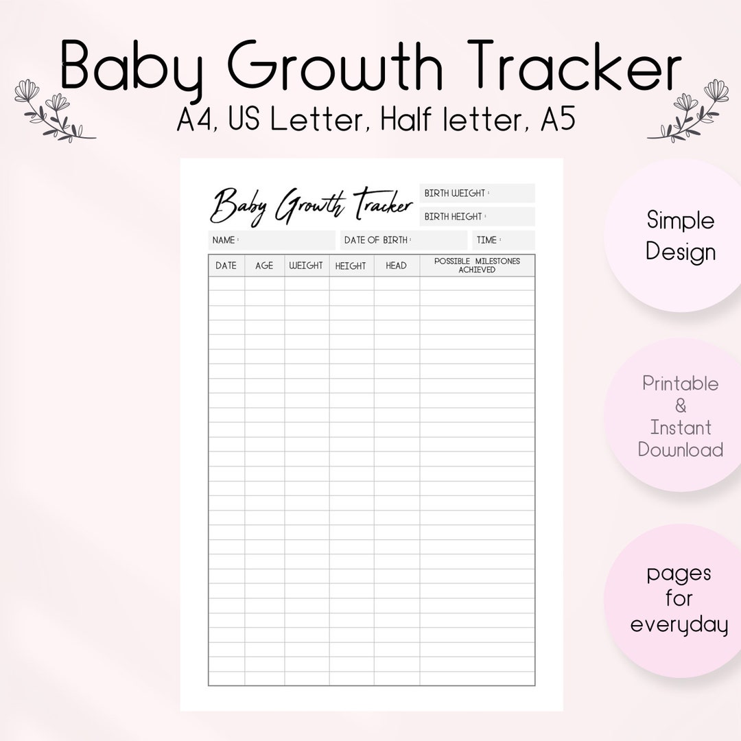 Baby Growth Tracker, Baby Growth Chart, Baby Growth Log Templates, Baby ...