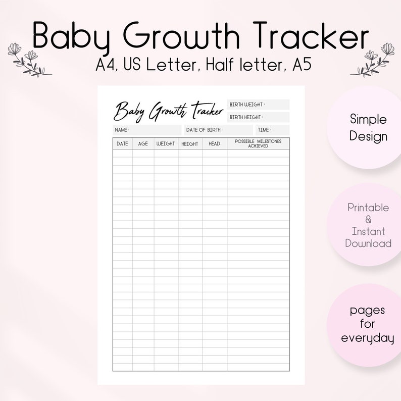 Baby Growth Tracker, Baby Growth Chart, Baby Growth Log Templates, Baby ...