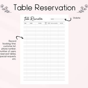 Table Reservation List Printable, Restaurant Booking Template ...