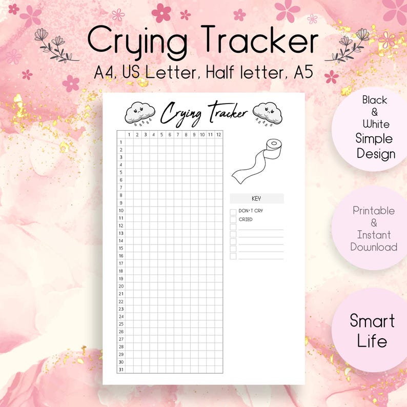 Crying Tracker Printable | Mental Health Tracker | Gentle Self Care ...