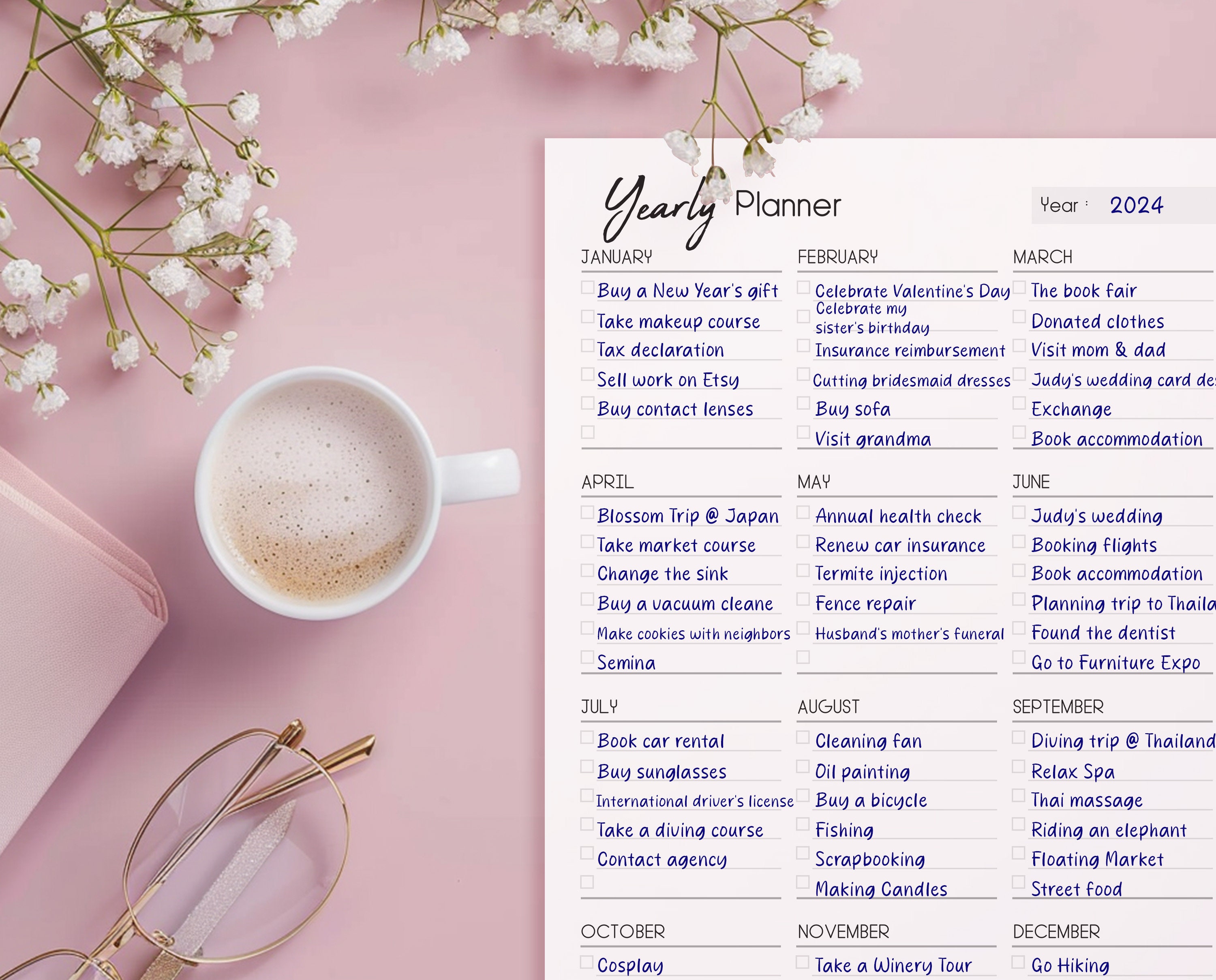 Yearly Planner Printable, Yearly Tasks, Annual Planner Templates ...