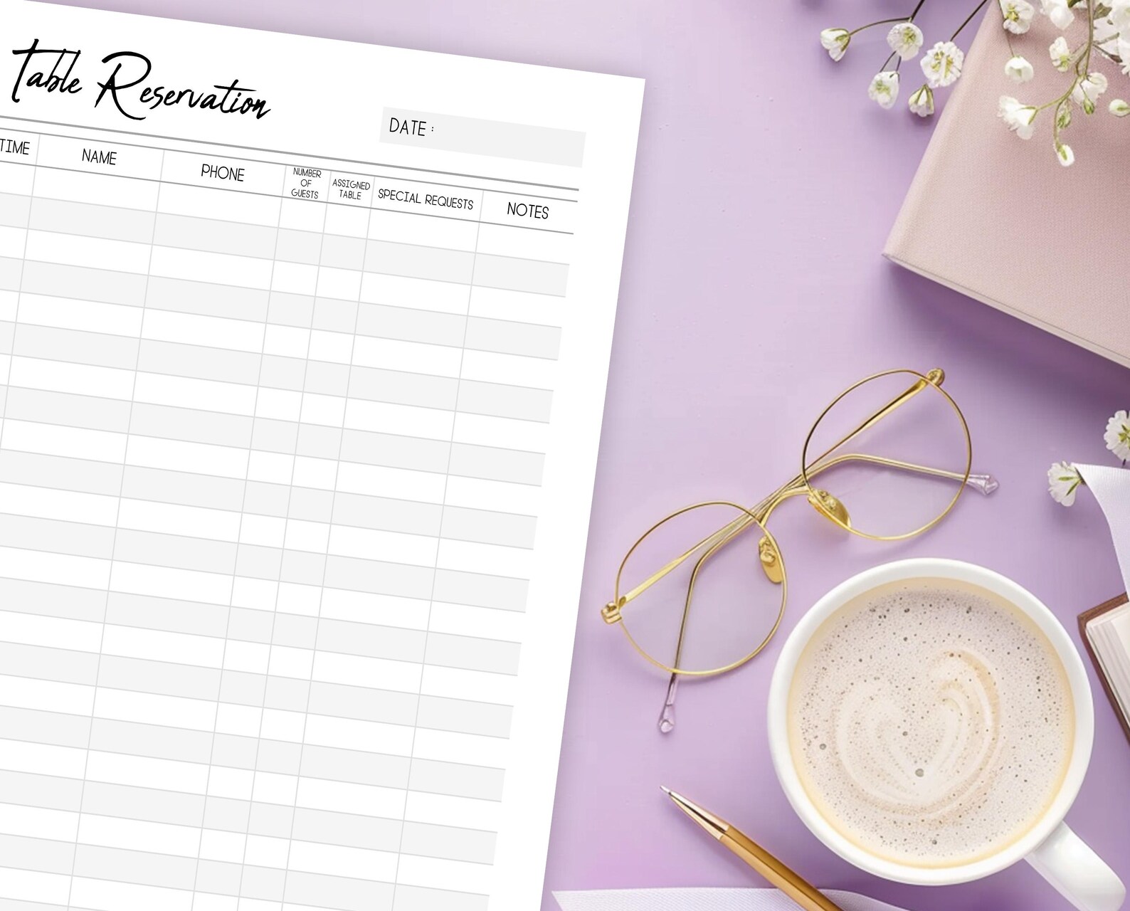 Restaurant Table Reservation List Printable: A4, A5, US Letter (PDF ...