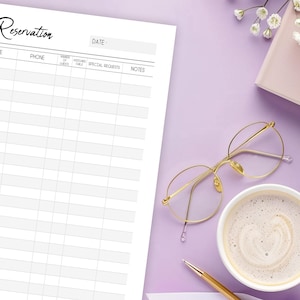 Restaurant Table Reservation List Printable: A4, A5, US Letter (PDF ...