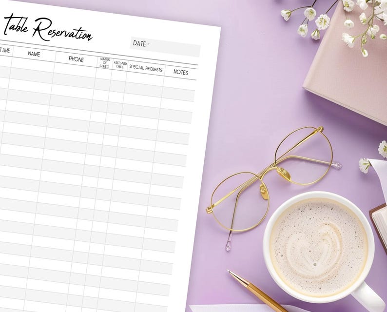 Table Reservation List Printable, Restaurant Booking Template ...