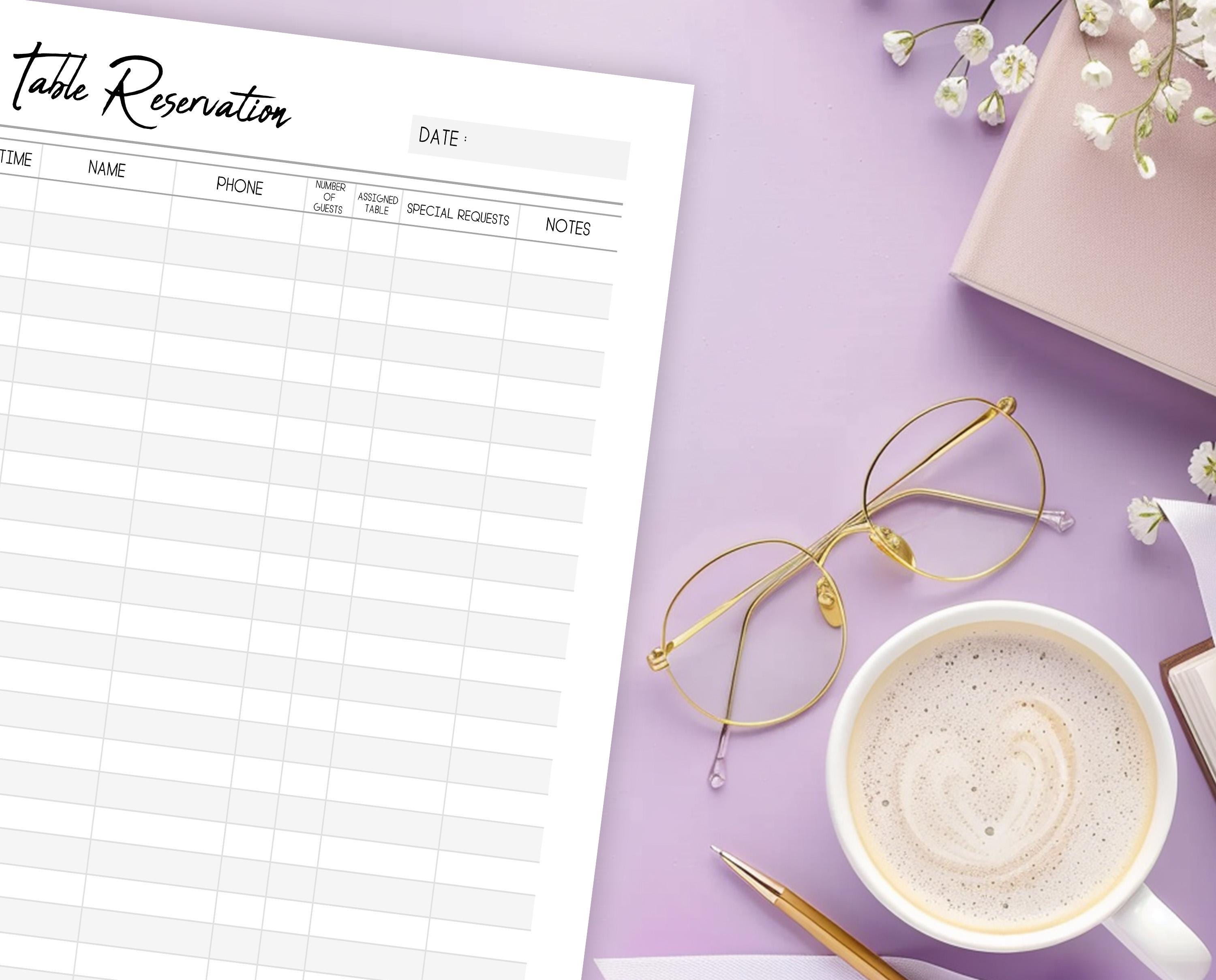 Table Reservation List Printable, Restaurant Booking Template ...