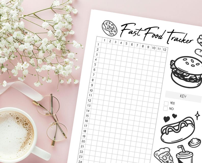 Printable Fast Food Tracker, Fast Food Journal Template, Health Tracker ...