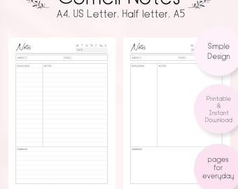 Cornell Notes Printable, Study Notes, Cornell Method, Student Planner ...
