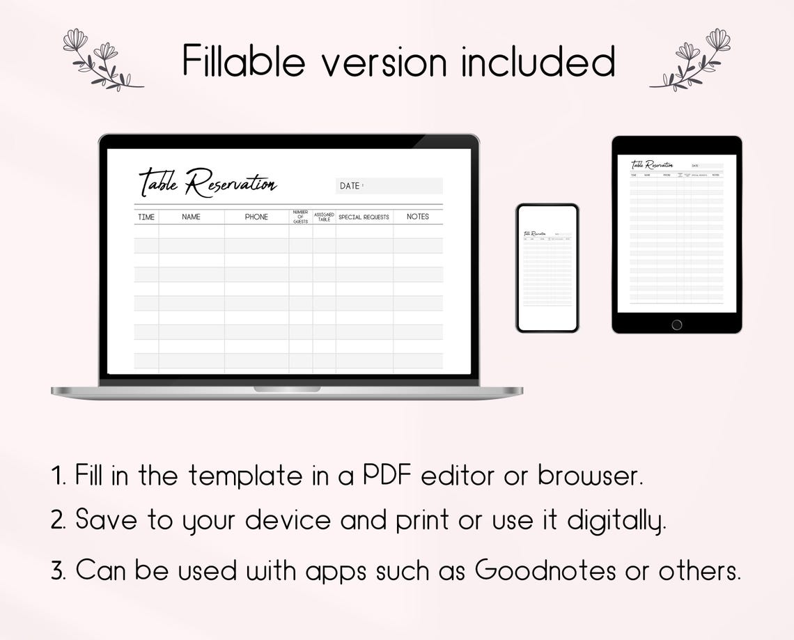 Table Reservation List Printable, Restaurant Booking Template ...