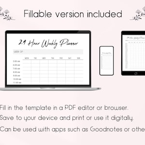 24 Hour Weekly Planner Printable, 24 Hour Weekly Schedule, Weekly ...