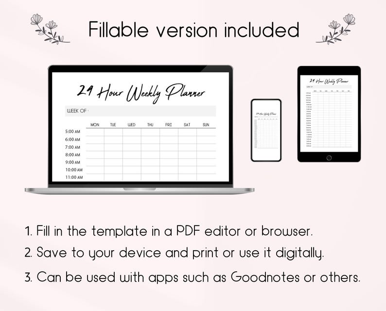24 Hour Weekly Planner Printable, 24 Hour Weekly Schedule, Weekly ...