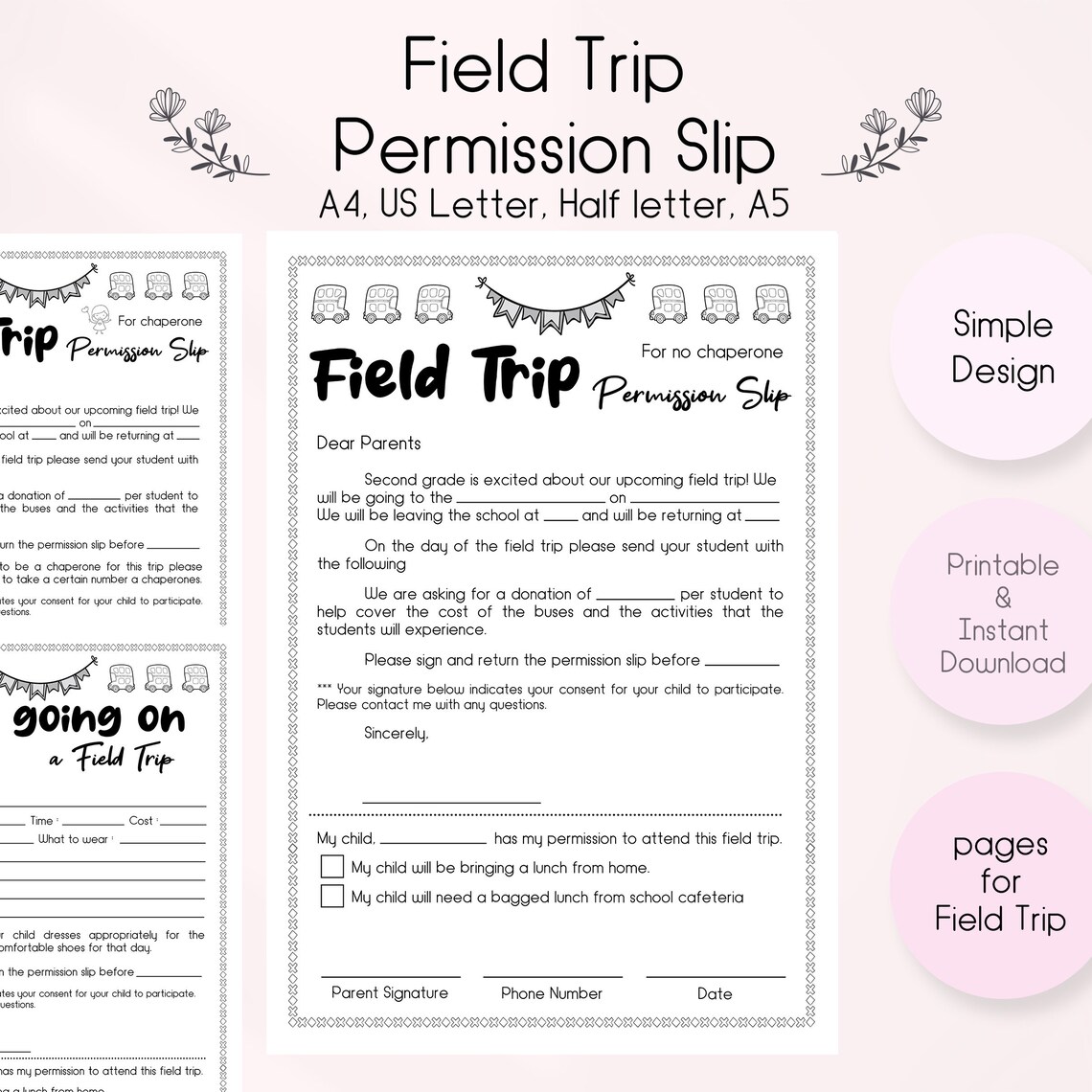 Editable Field Trip Permission Slip: 3-in-1 Printable (PDF Download) - Etsy