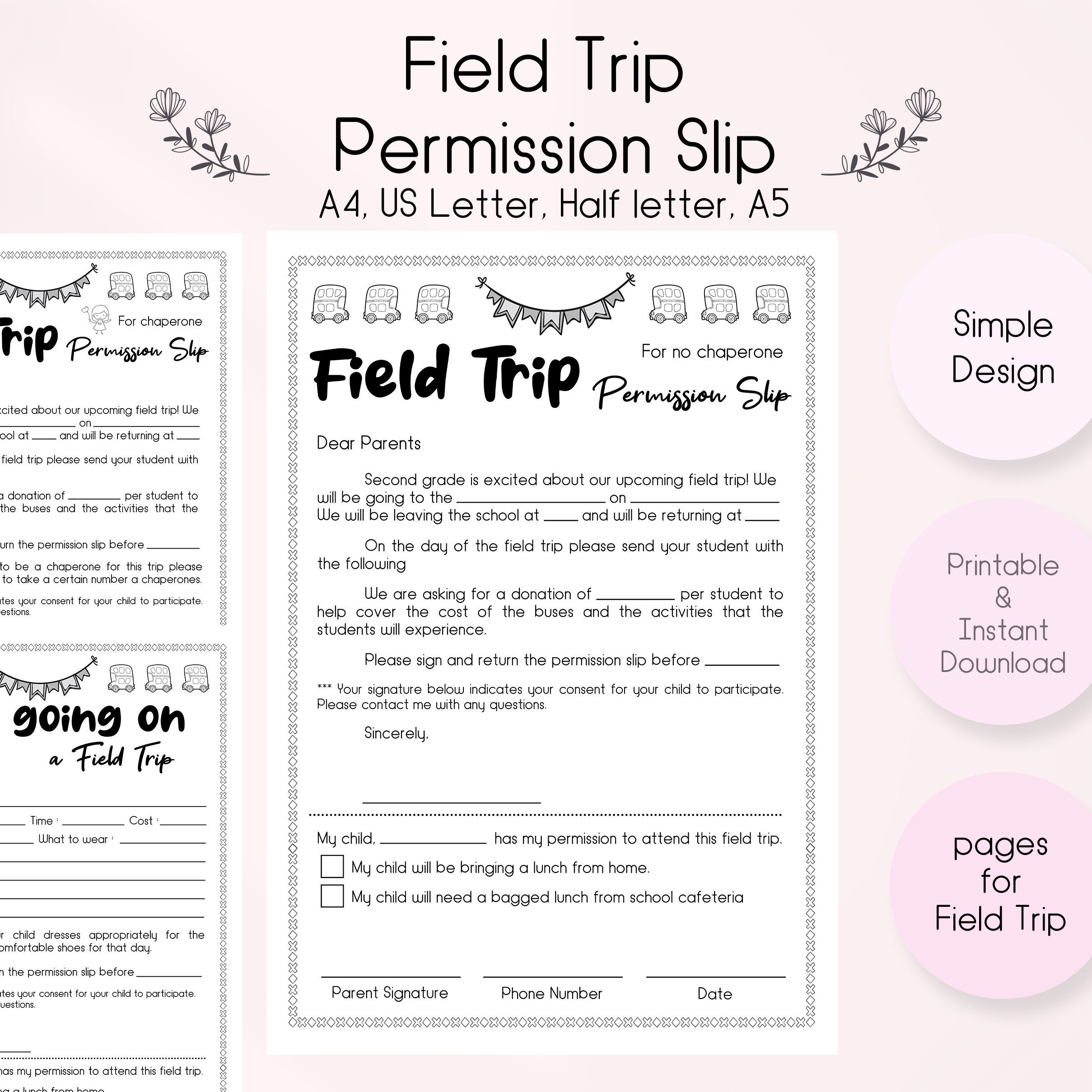 Editable Field Trip Permission Slip: 3-in-1 Printable (PDF Download) - Etsy