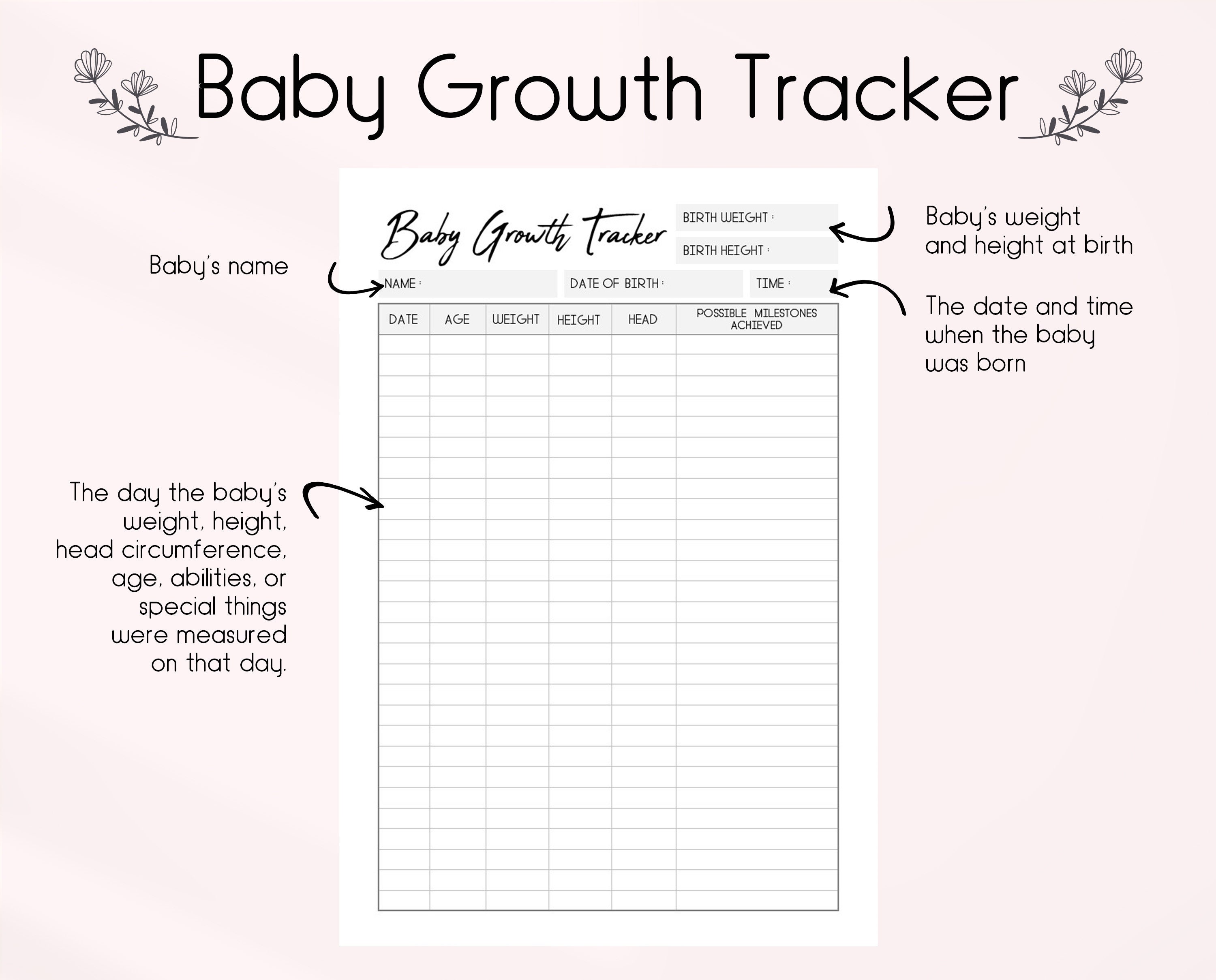 Baby Growth Tracker, Baby Growth Chart, Baby Growth Log Templates, Baby ...