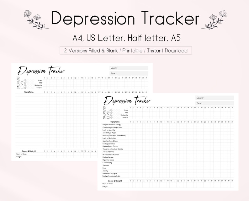 Depression Tracker Printable, Mental Health Mood Journal, Anxiety ...