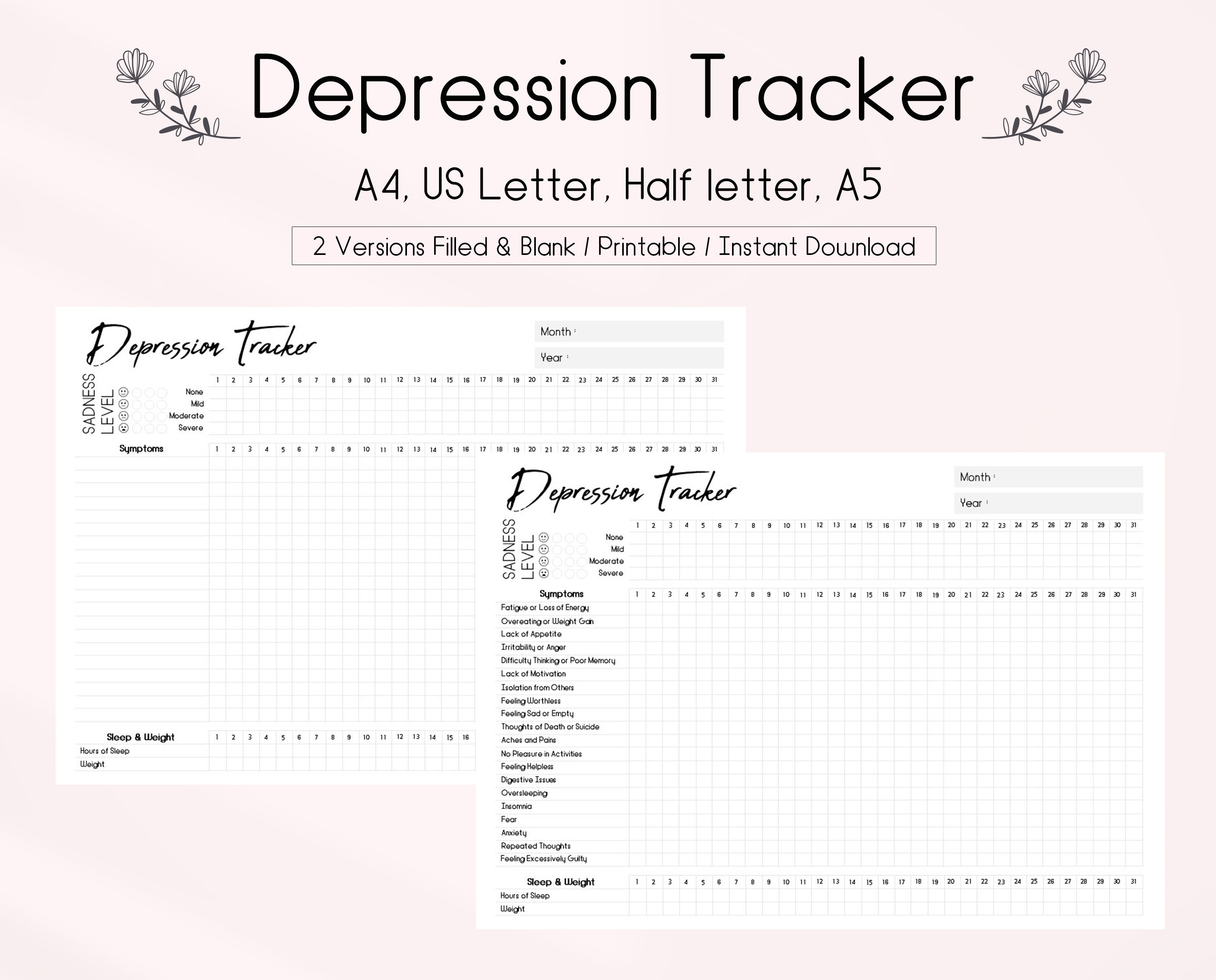 Depression Tracker Printable, Mental Health Mood Journal, Anxiety ...