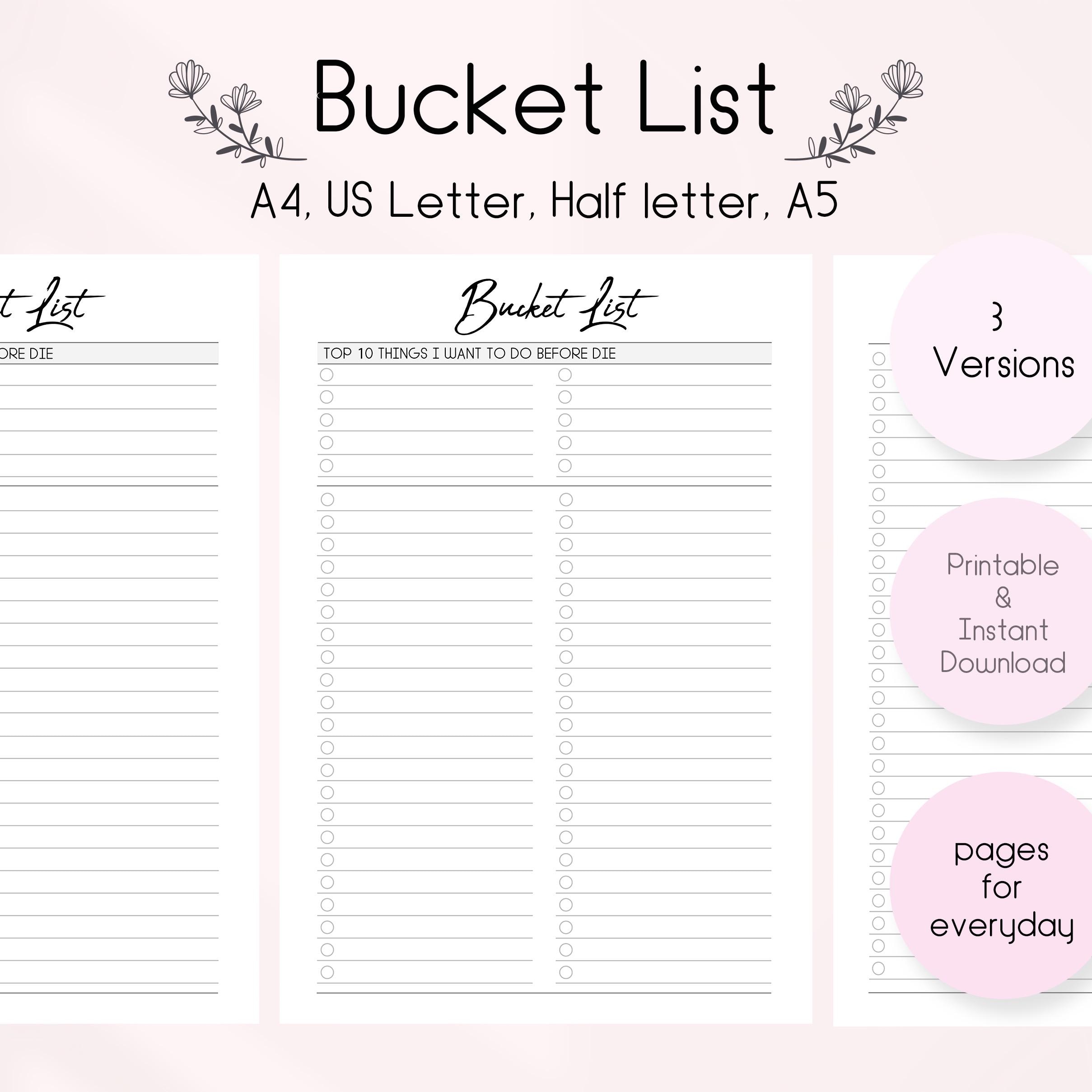 Bucket List Template Printable, to Do List Template, Task Tracker, Life ...
