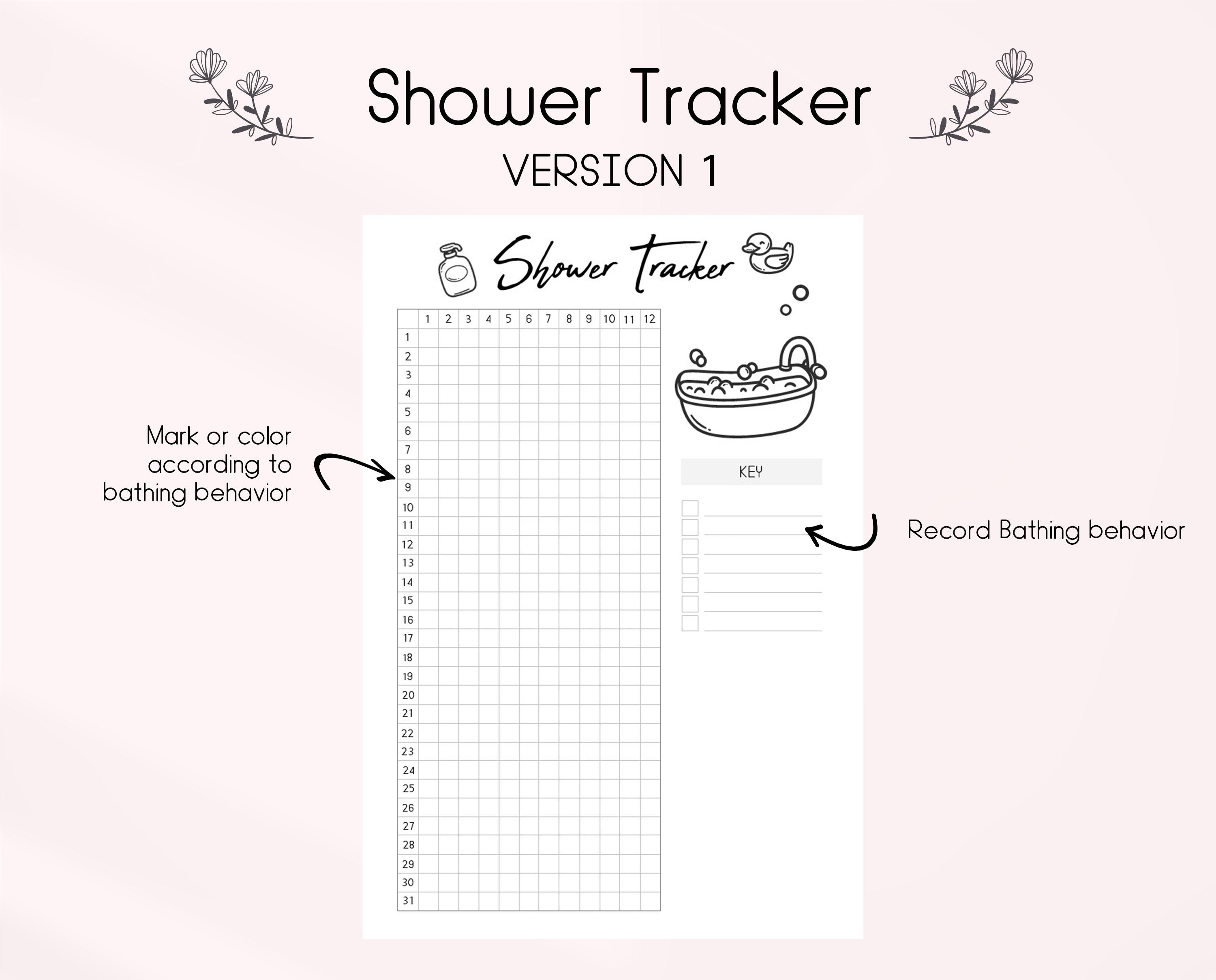 Shower Tracker Printable, Hair Wash Tracker, Hygiene Planner, Trace ...