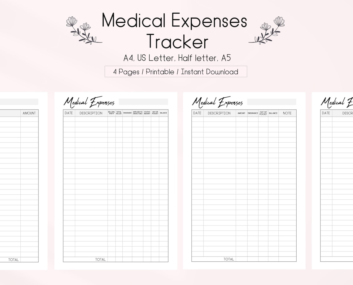 Medical Expenses Tracker Printable, Health Journal, Manage Medical ...