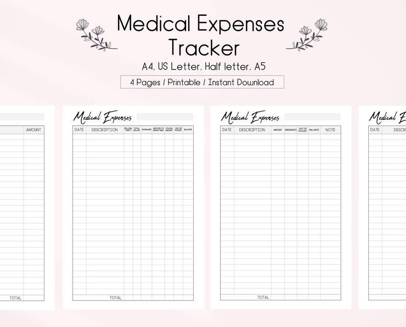 Medical Expenses Tracker Printable, Health Journal, Manage Medical ...