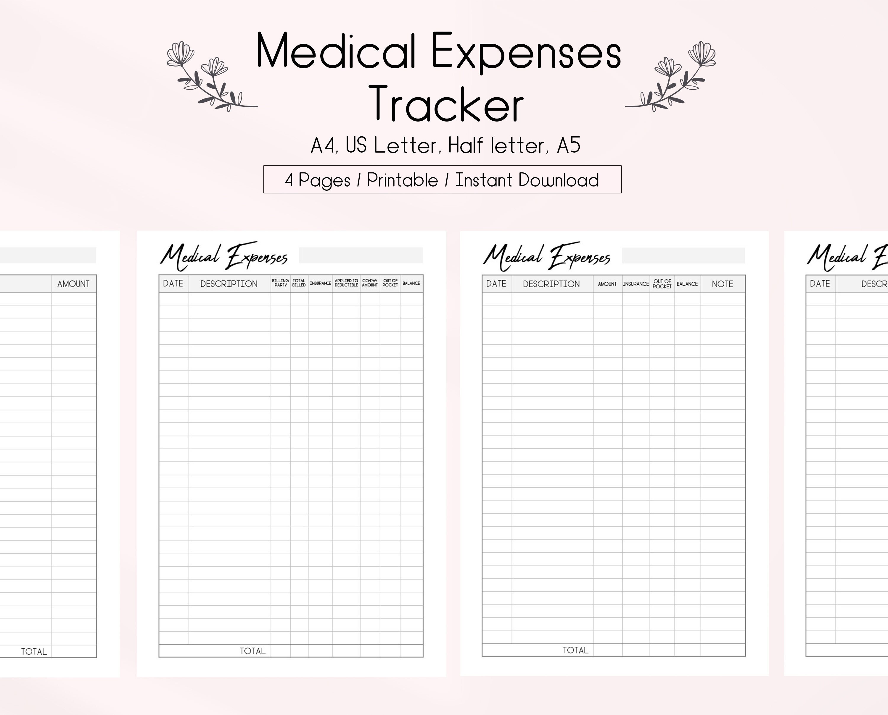 Medical Expenses Tracker Printable, Health Journal, Manage Medical ...
