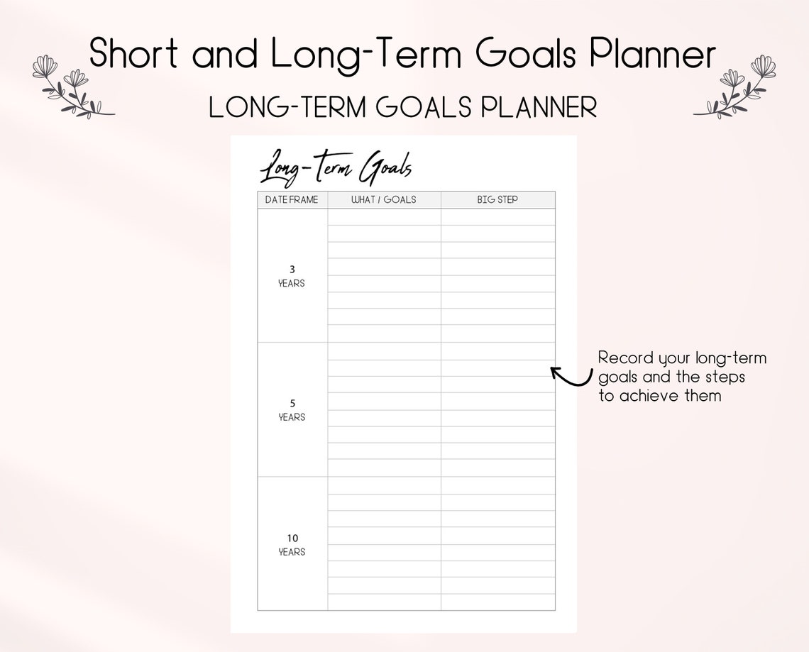 Goals Planner: Short-term & Long-term Goal Tracker (PDF Download) - Etsy